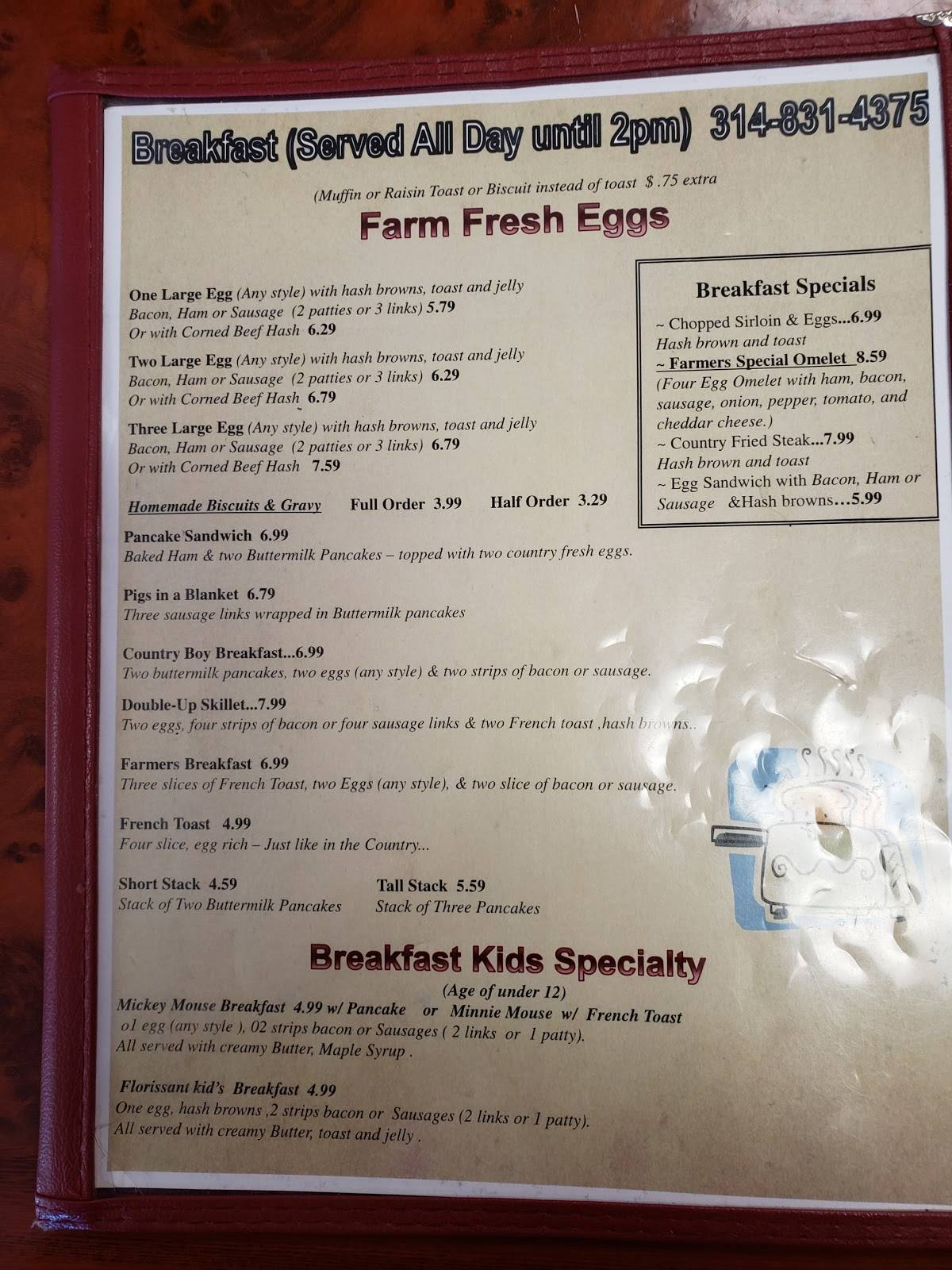 Menu at Florissant City Diner restaurant, Florissant