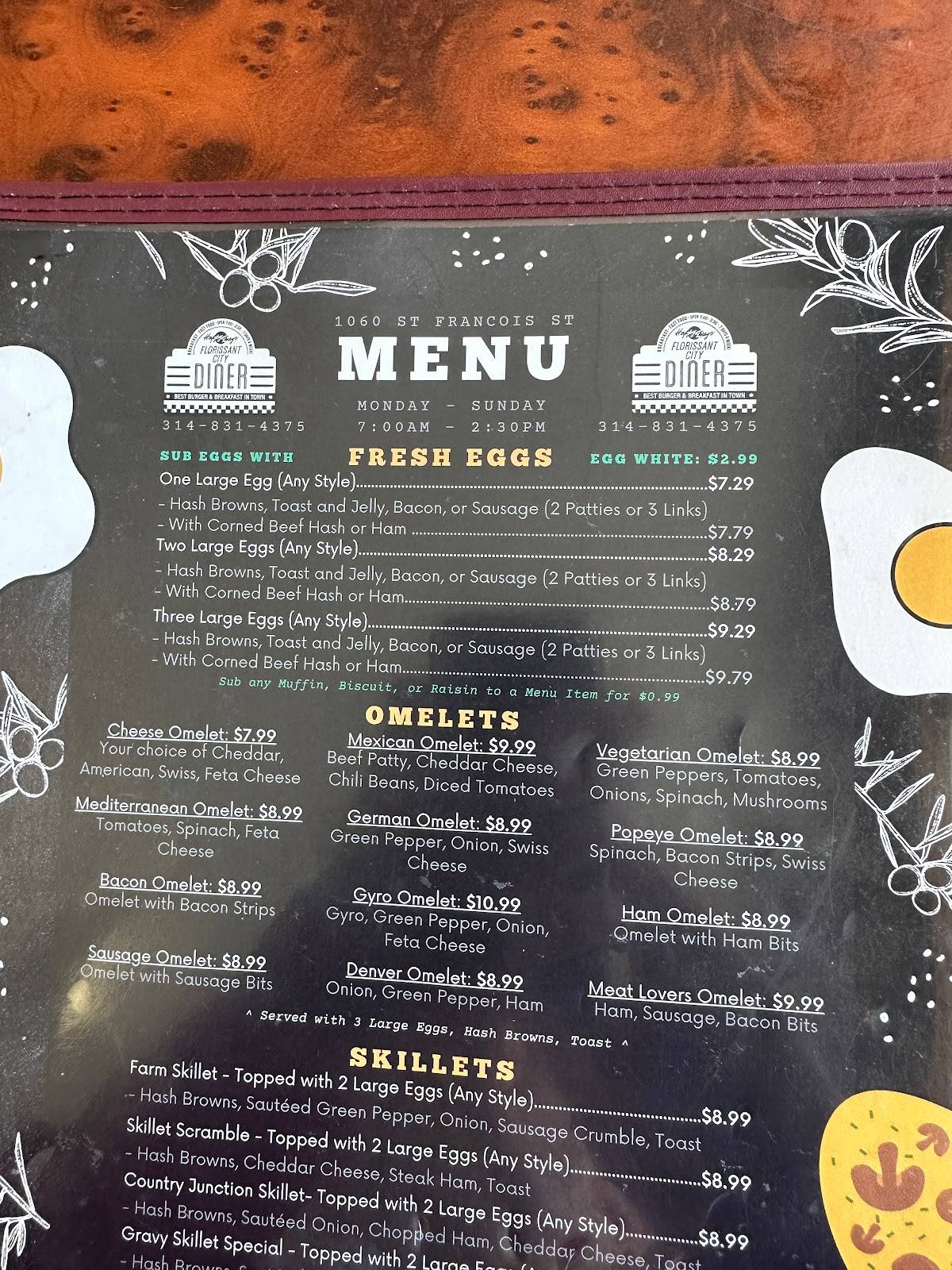 Menu at Florissant City Diner restaurant, Florissant