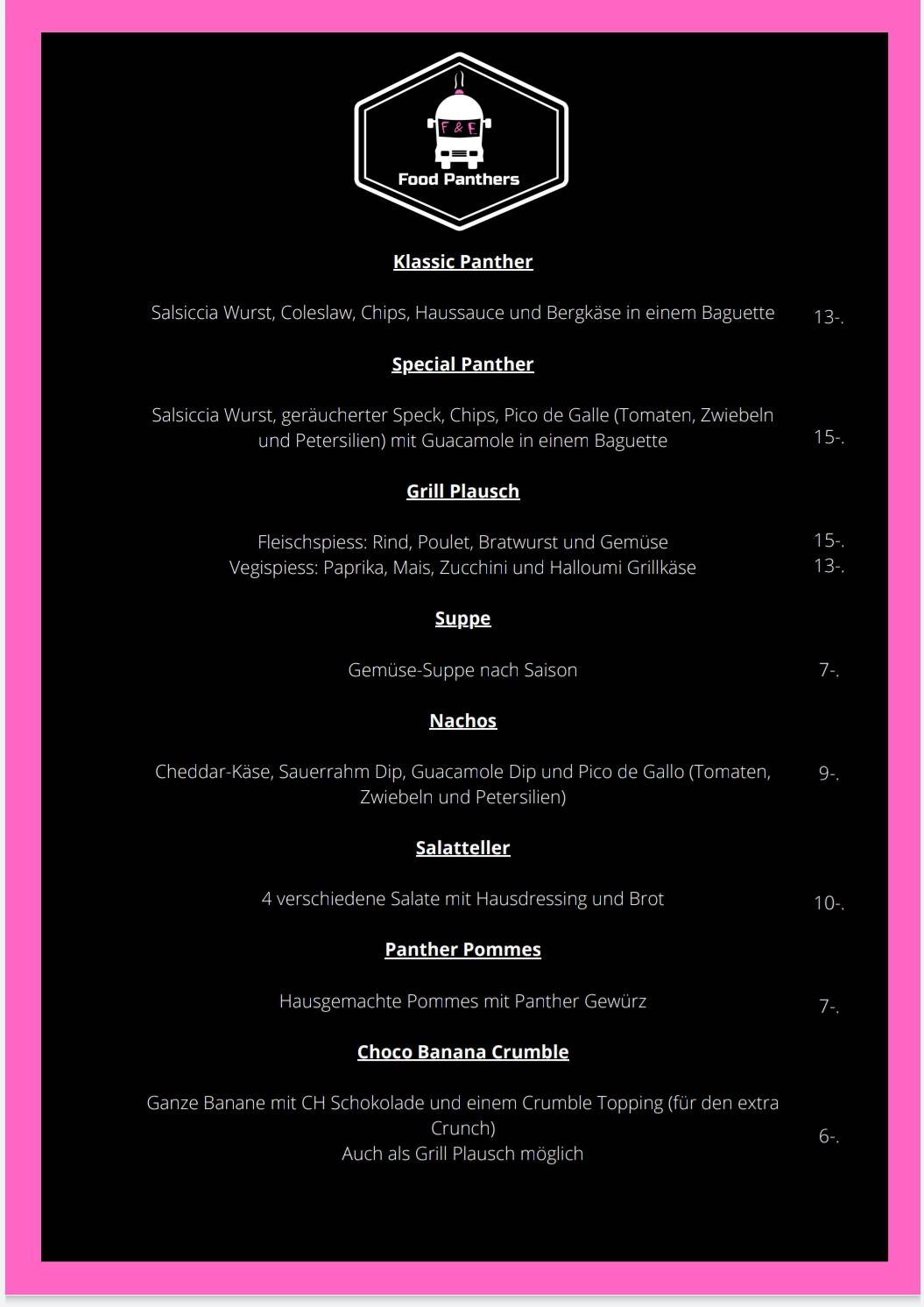 Speisekarte von Badi Restaurant Food Panthers, Heiden