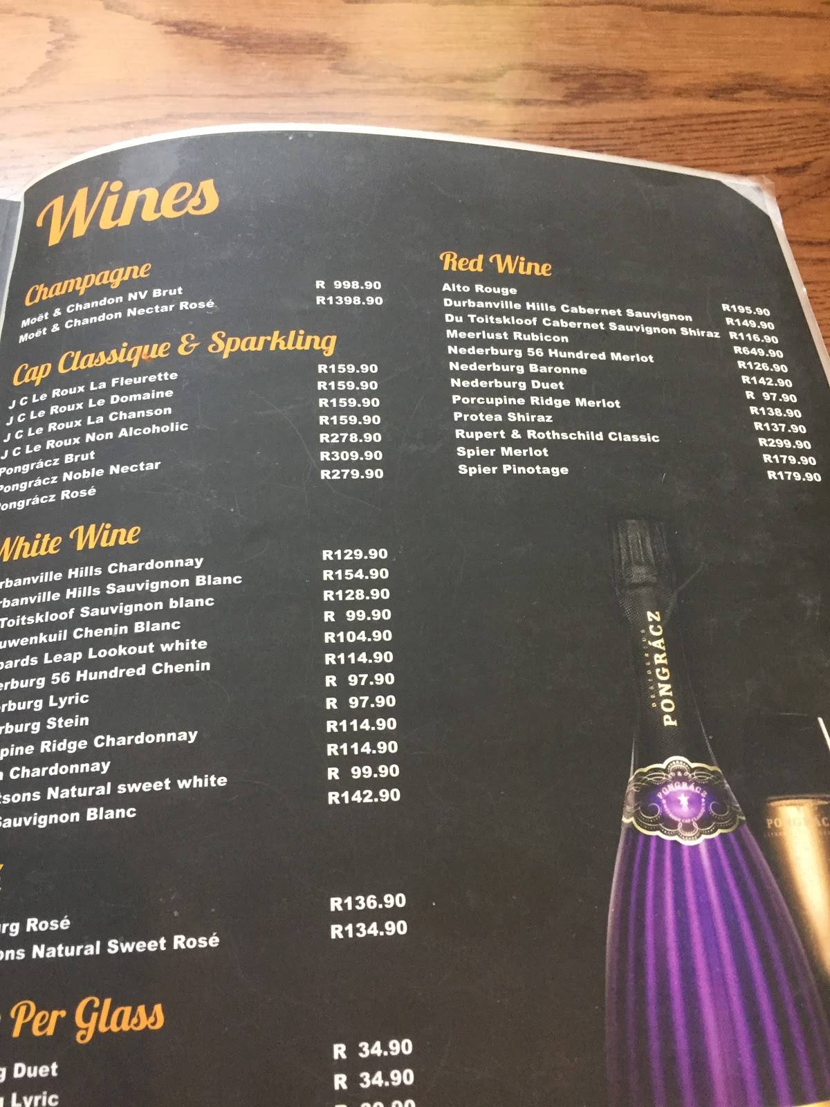 Menu at Foodchain restaurant, Pretoria, Menlyn Park