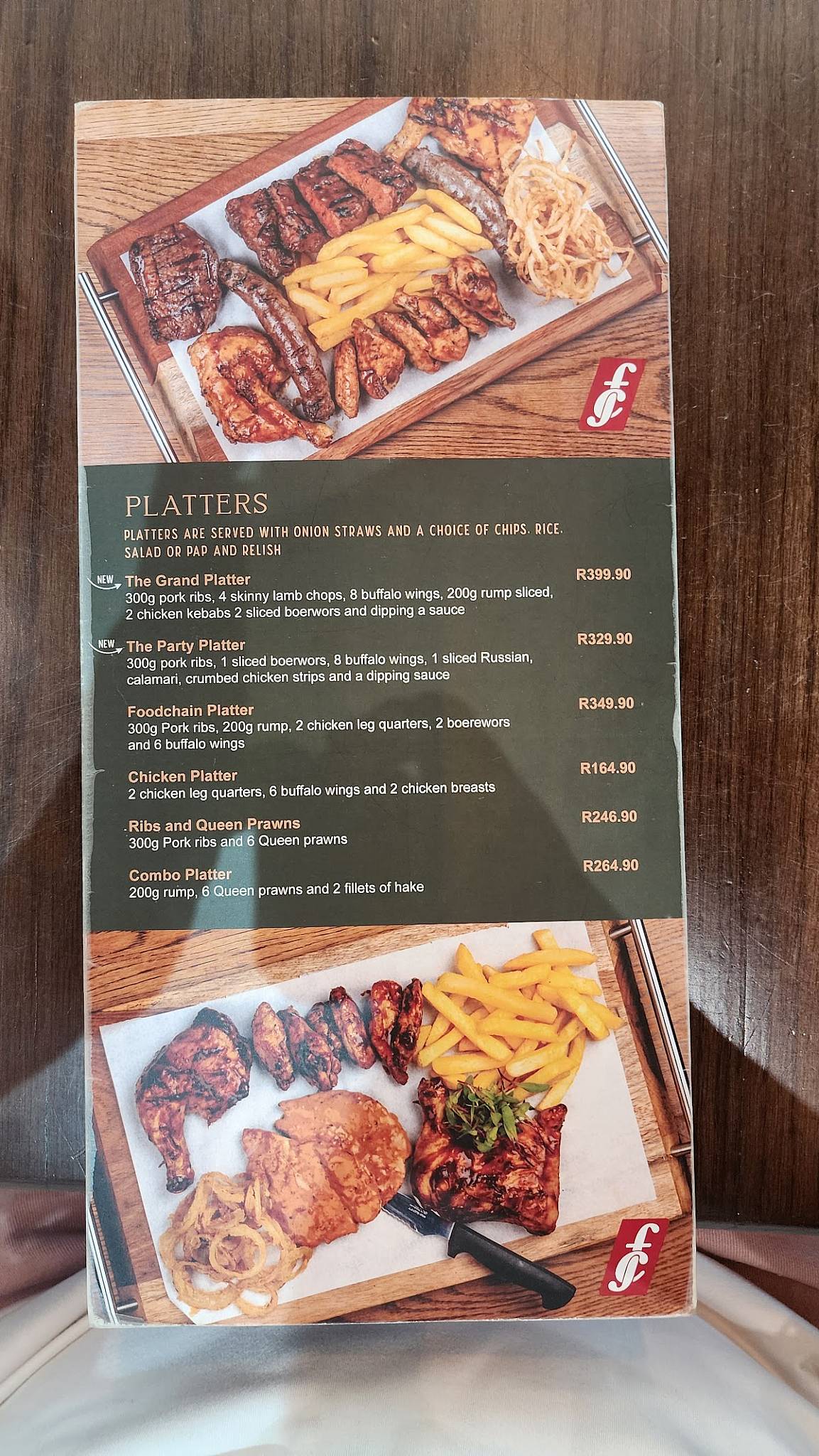 Menu at Foodchain restaurant, Pretoria, Menlyn Park