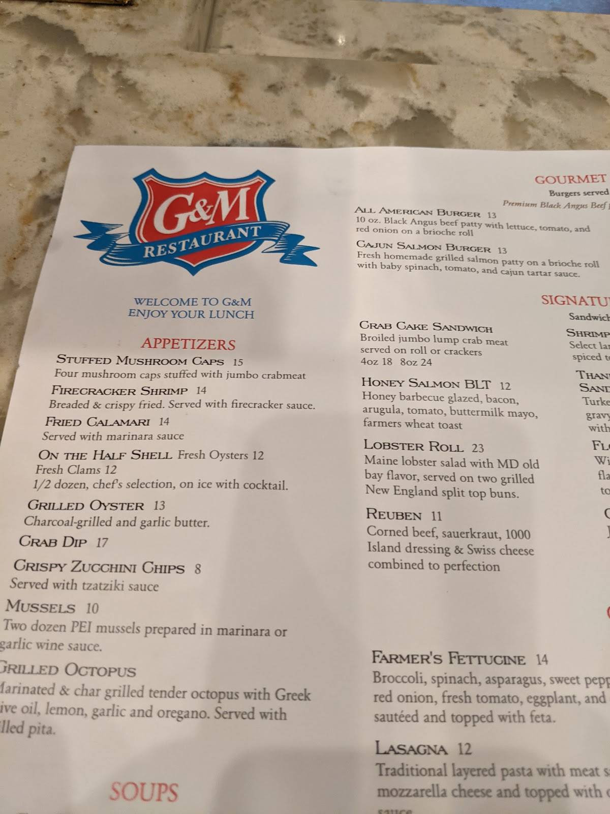 Menu at G & M Restaurant, Linthicum Heights, 804 N Hammonds Ferry Rd