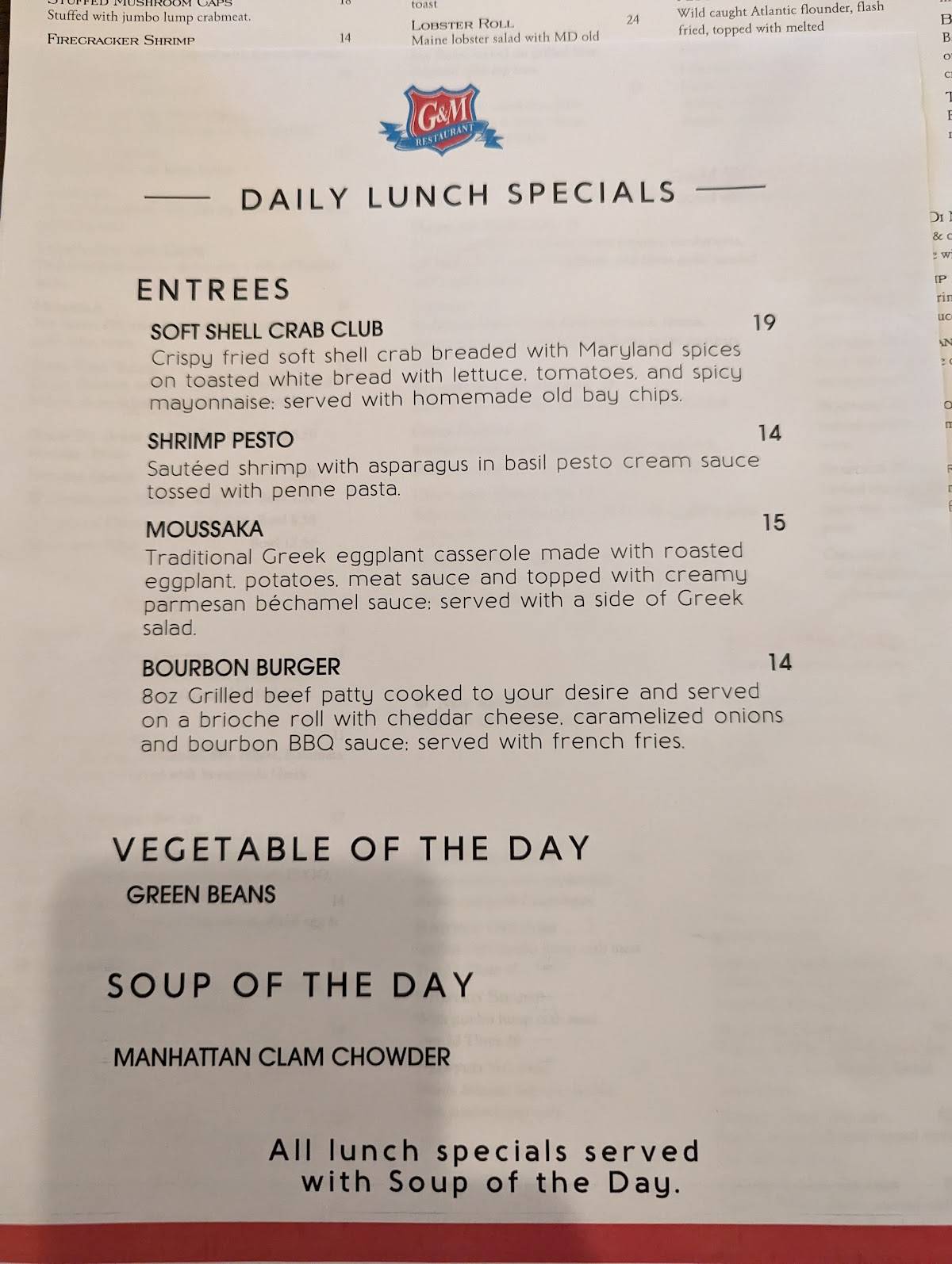 Menu at G & M Restaurant, Linthicum Heights, 804 N Hammonds Ferry Rd