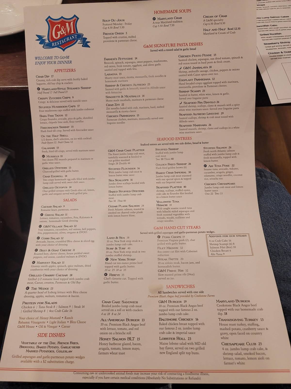 Menu at G & M Restaurant, Linthicum Heights, 804 N Hammonds Ferry Rd