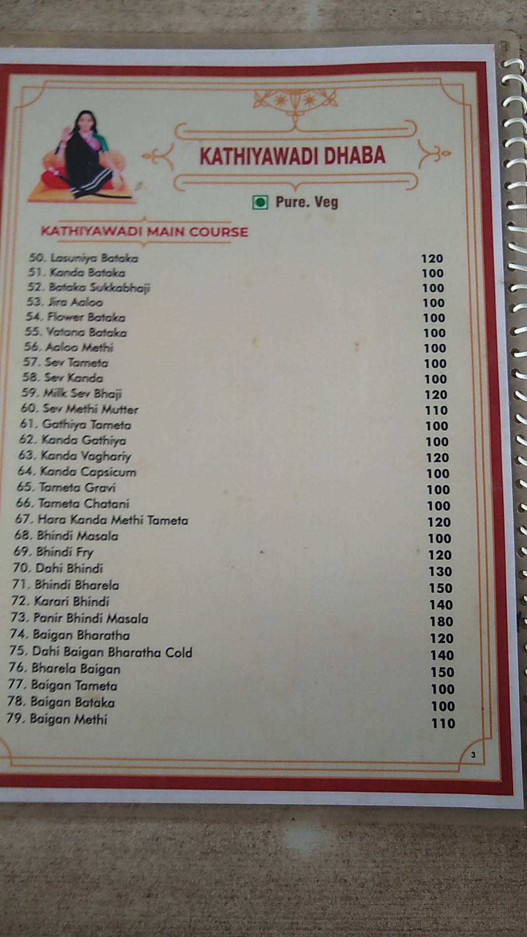 Menu at GOPAL KATHIYAWADI, India