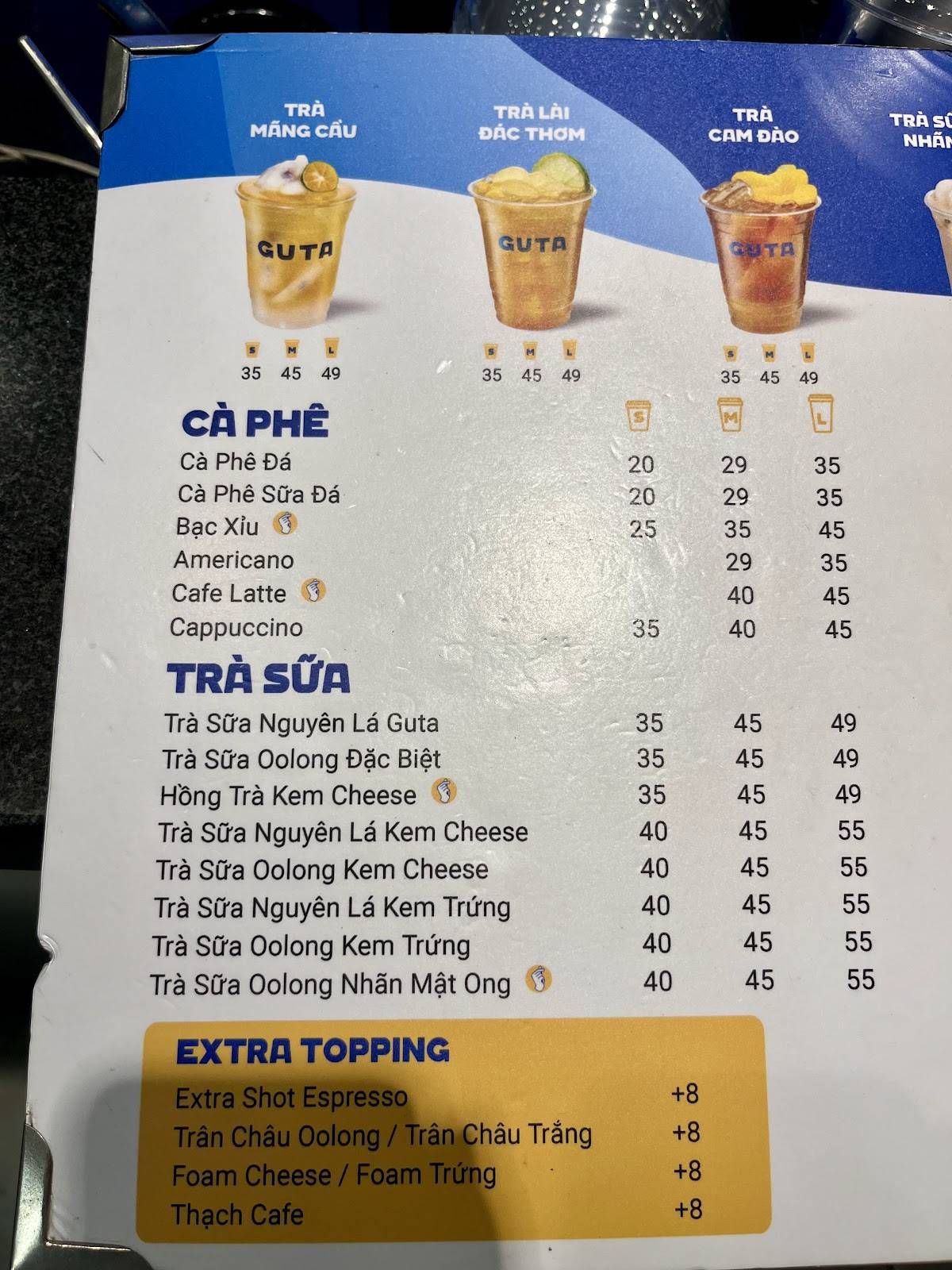 Menu at GUTA CAFE - 27 TRẦN NHẬT DUẬT, Ho Chi Minh City