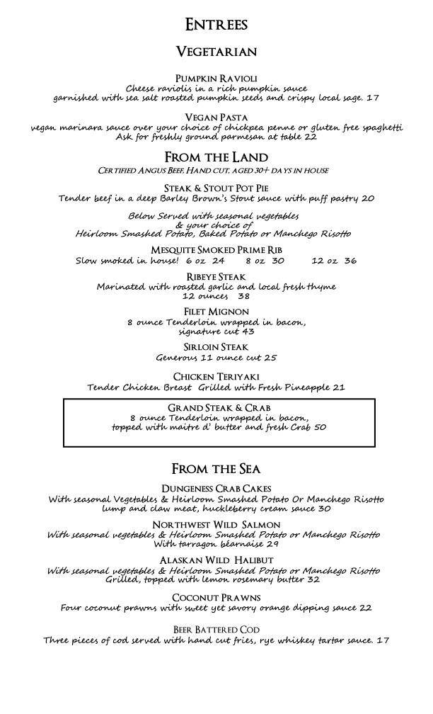Menu at Palm Court pub & bar, Baker City