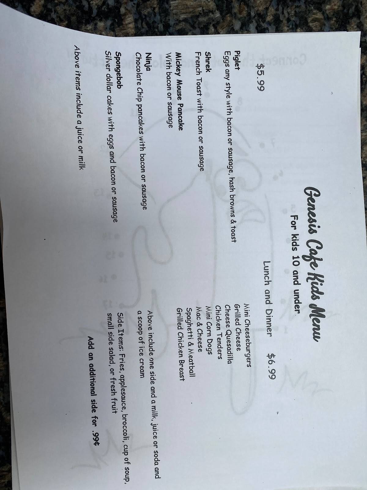 Menu at Genesis Family Restaurant, Greenfield, S 108th St