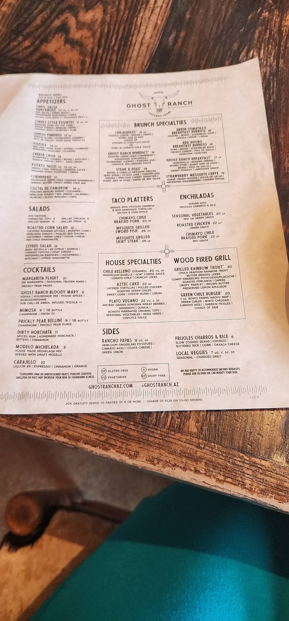 Menu at Ghost Ranch: Modern Southwest Cuisine restaurant, Tempe