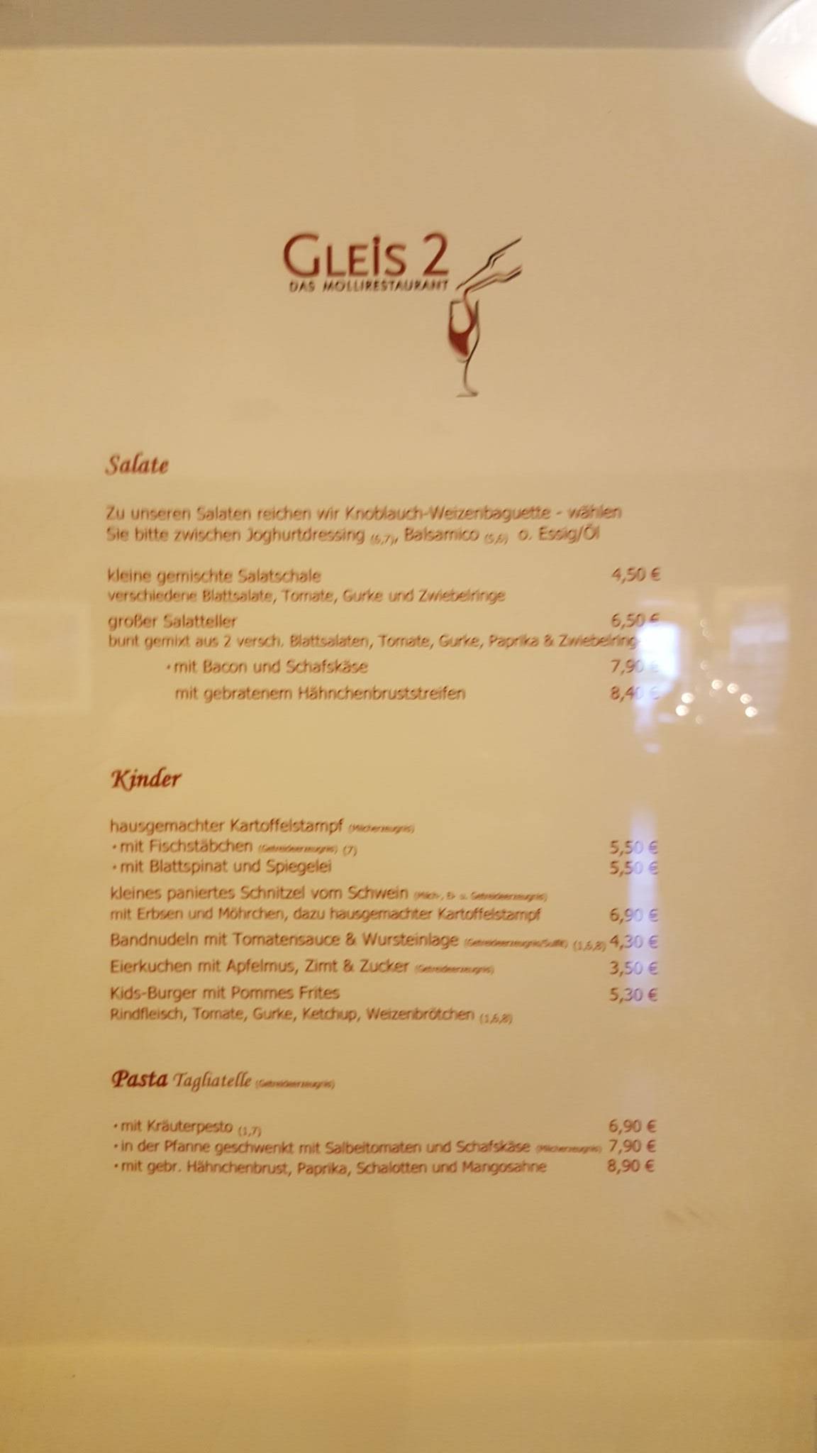 Speisekarte von Gleis 2 - Das Mollirestaurant, Kühlungsborn