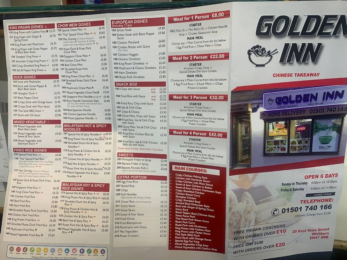 Menu at Golden Inn restaurant, Bathgate, 20 E Main St