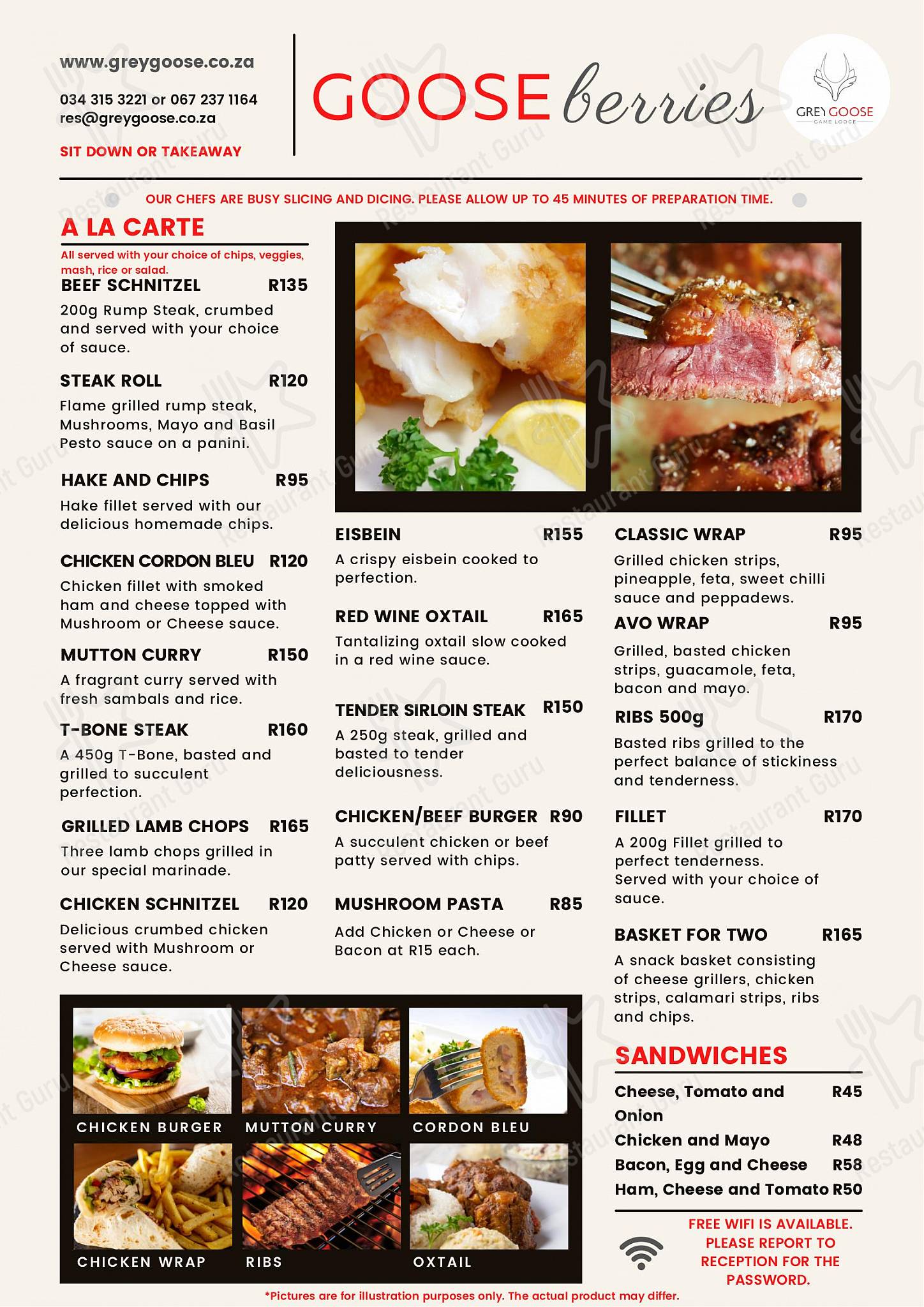 Menu at Grey Goose Game Lodge pub & bar, Newcastle