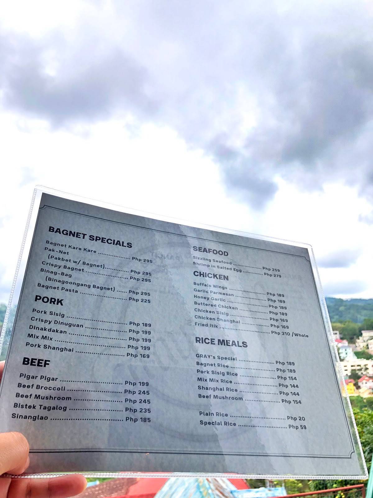Menu at Gray Area Baguio restaurant, Baguio