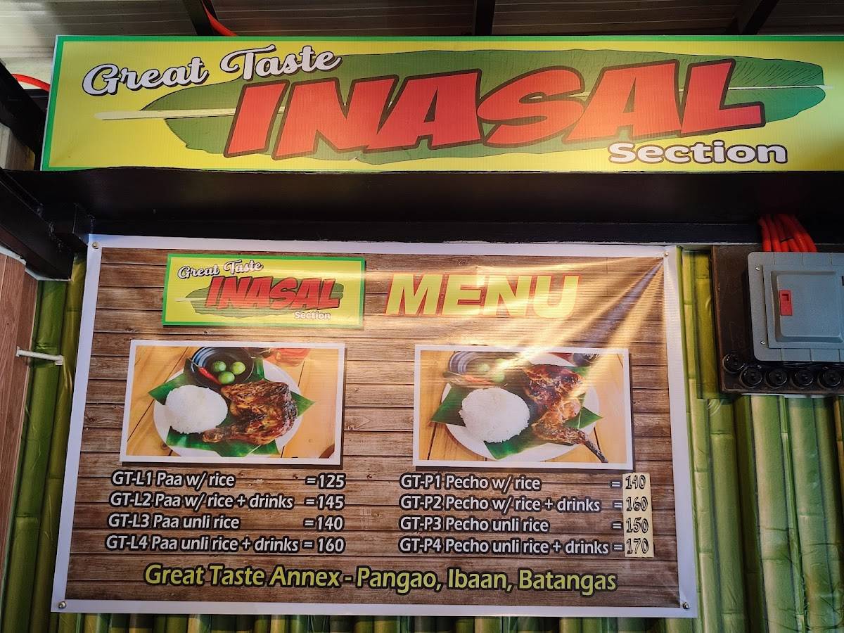 Menu at Great Taste Inasal restaurant, Ibaan