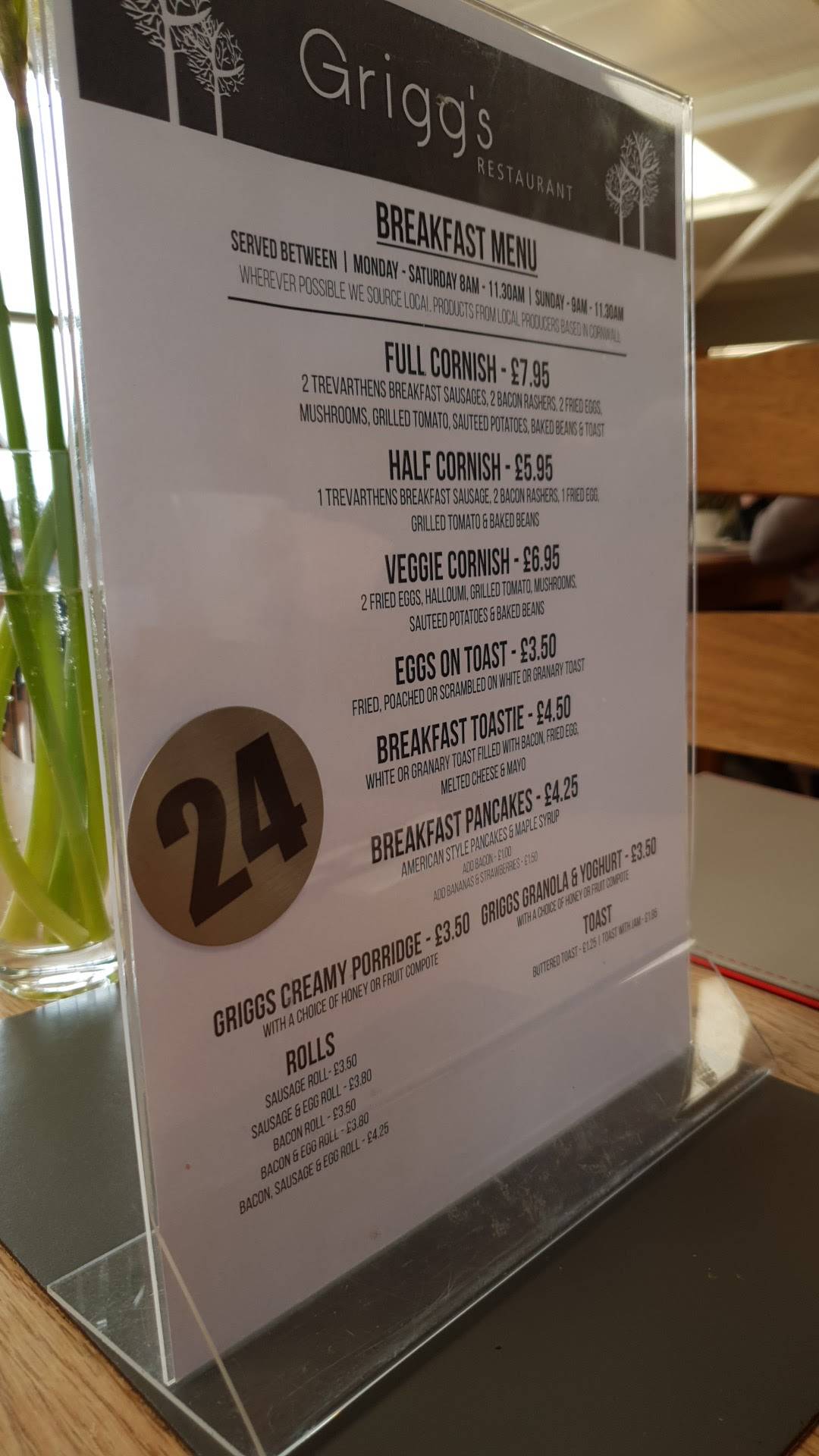 Menu at Griggs Restaurant, Saint Ewe