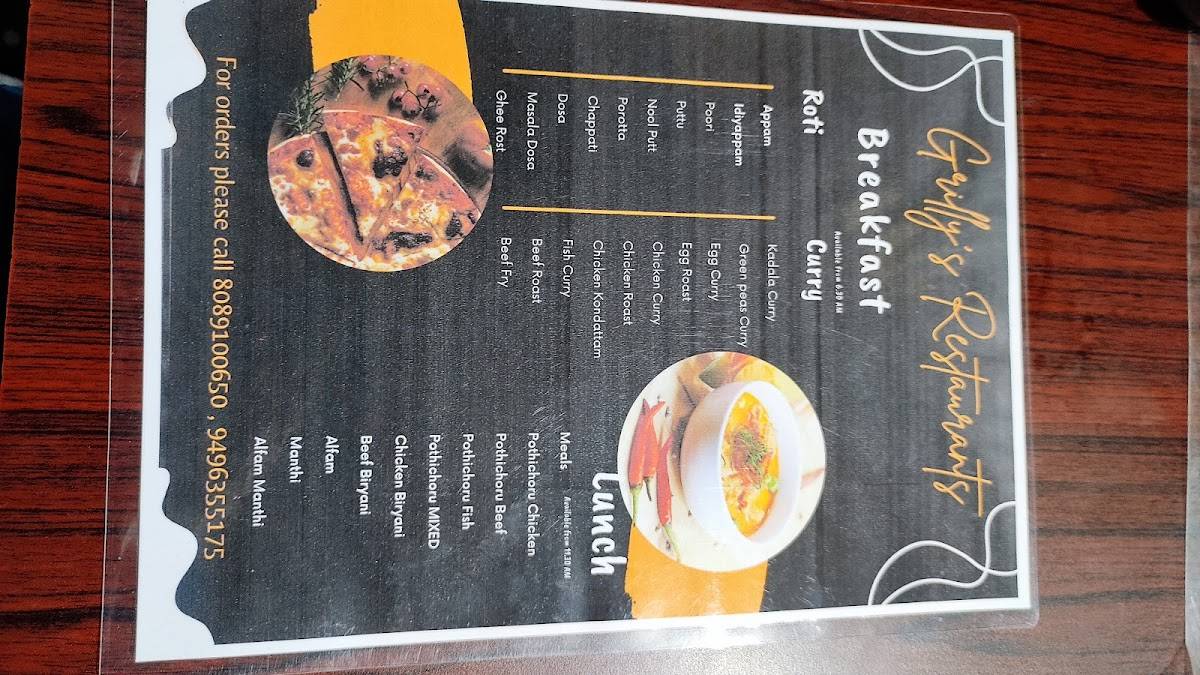 Menu at New Grilly's Restaurant, Ernakulam