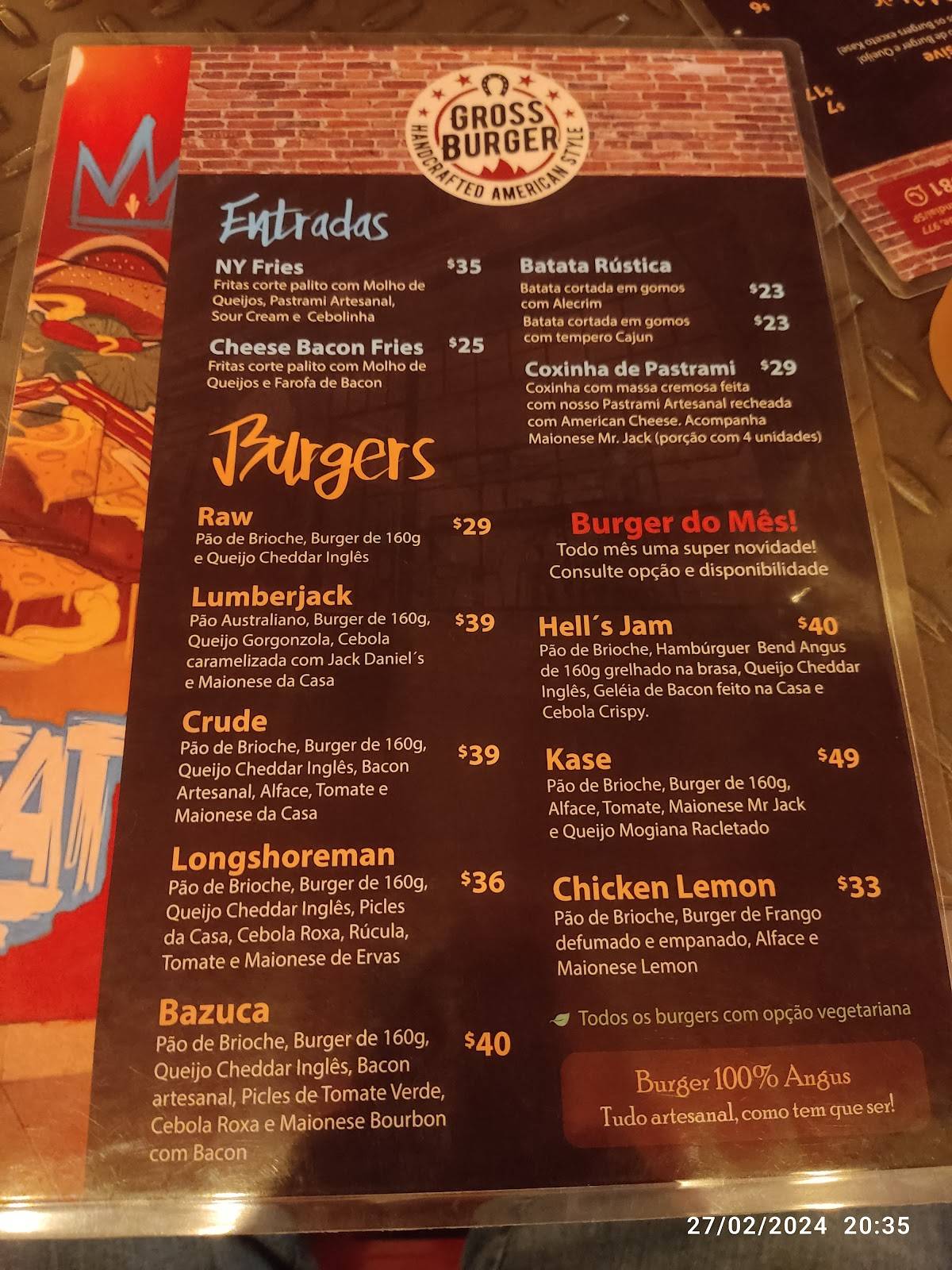 Menu em Gross Burger restaurante, Jundiaí
