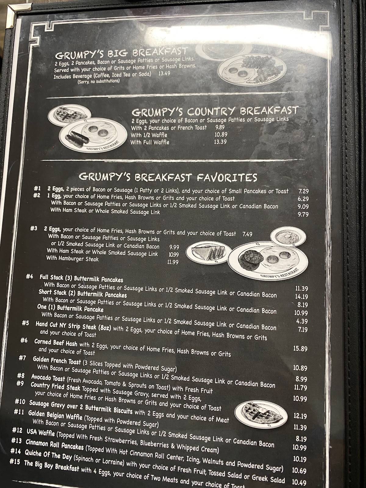 Menu at Grumpy's Restaurant, Orange Park