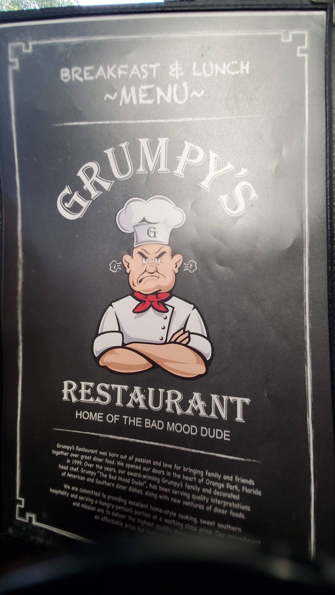 Menu at Grumpy's Restaurant, Orange Park