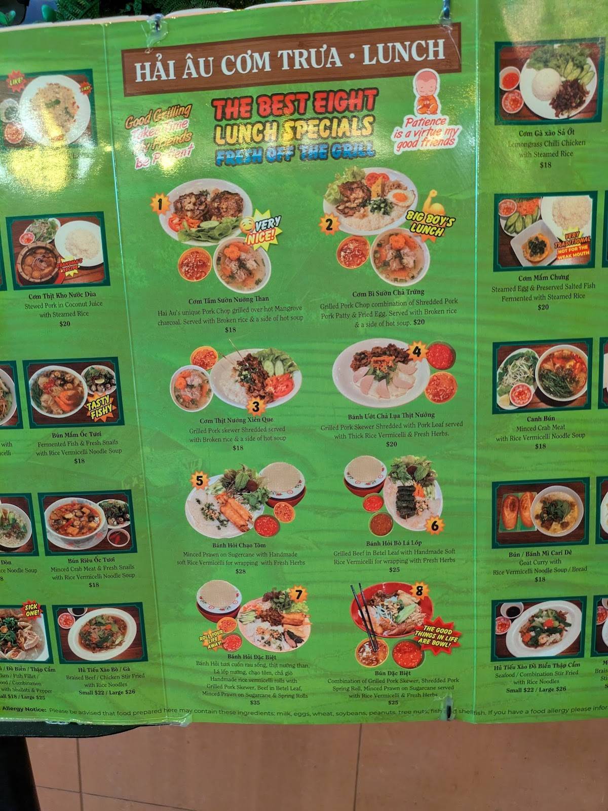 Menu at Hai Au Lang Nuong restaurant, Canley Vale
