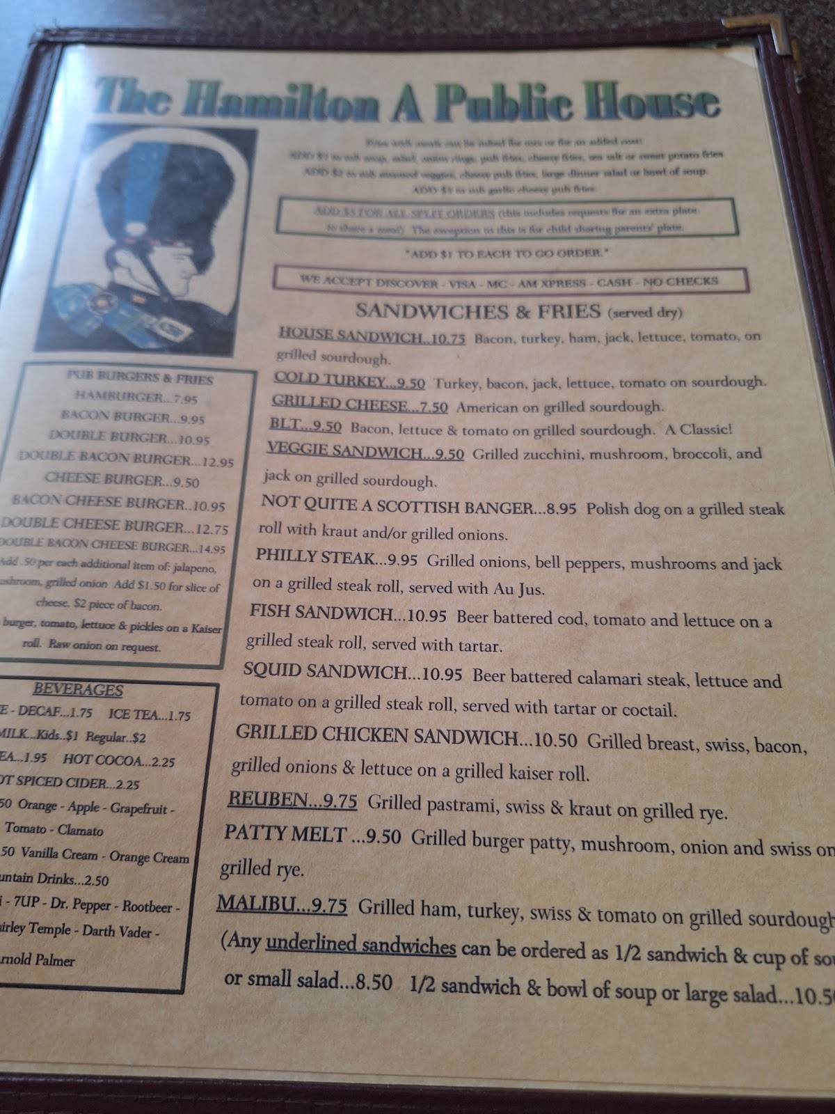Menu at Hamilton House Pub & Restaurant, Victor