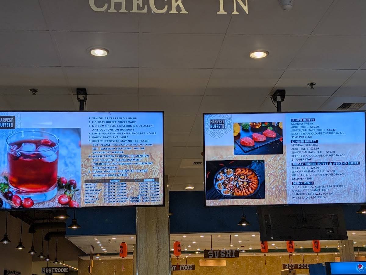 Menu at Harvest Buffet restaurant, Tacoma