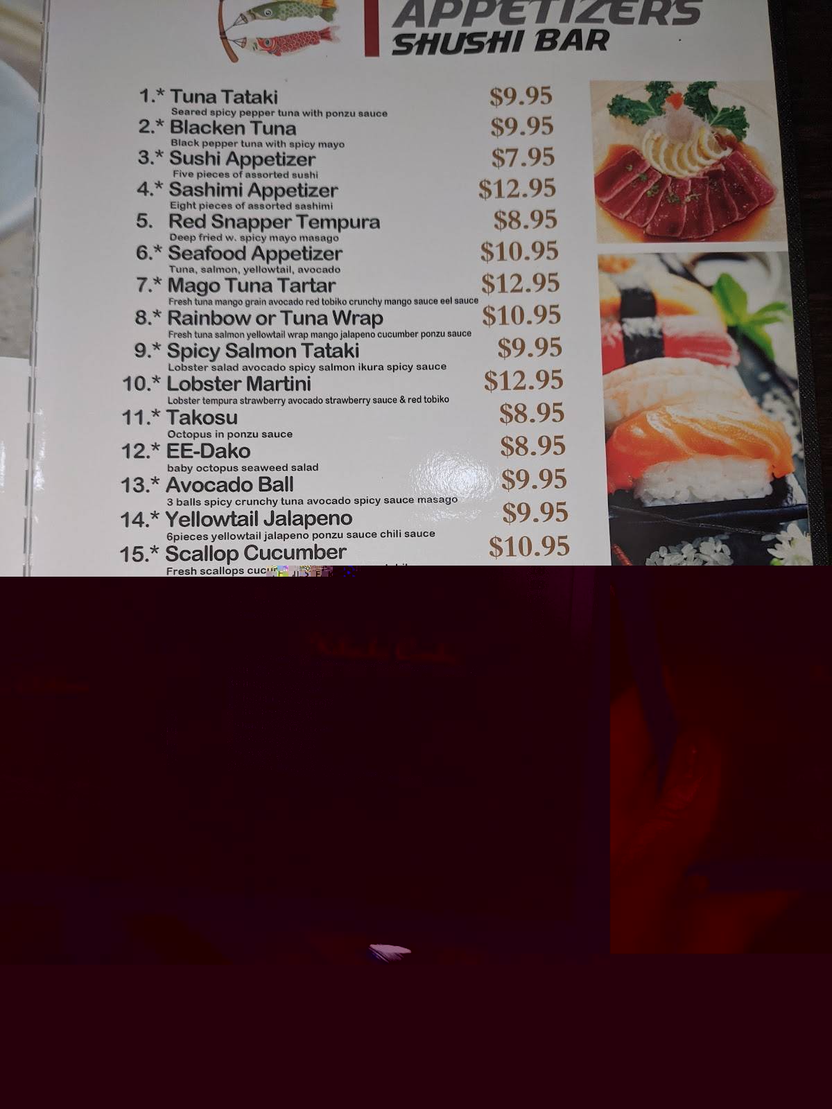 Menu at Hayashi Maple restaurant, Chardon