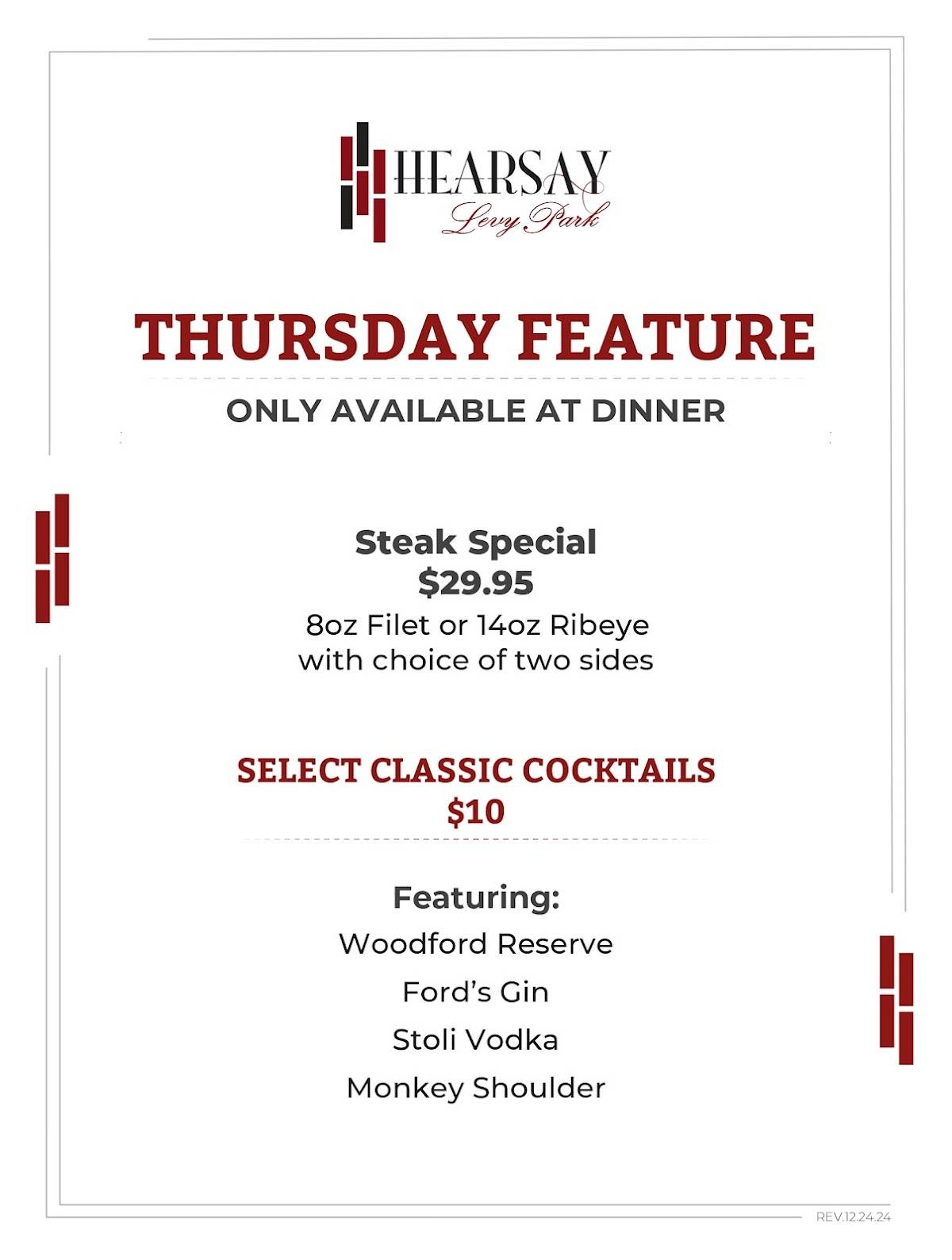 Menu at Hearsay Levy Park restaurant, Houston