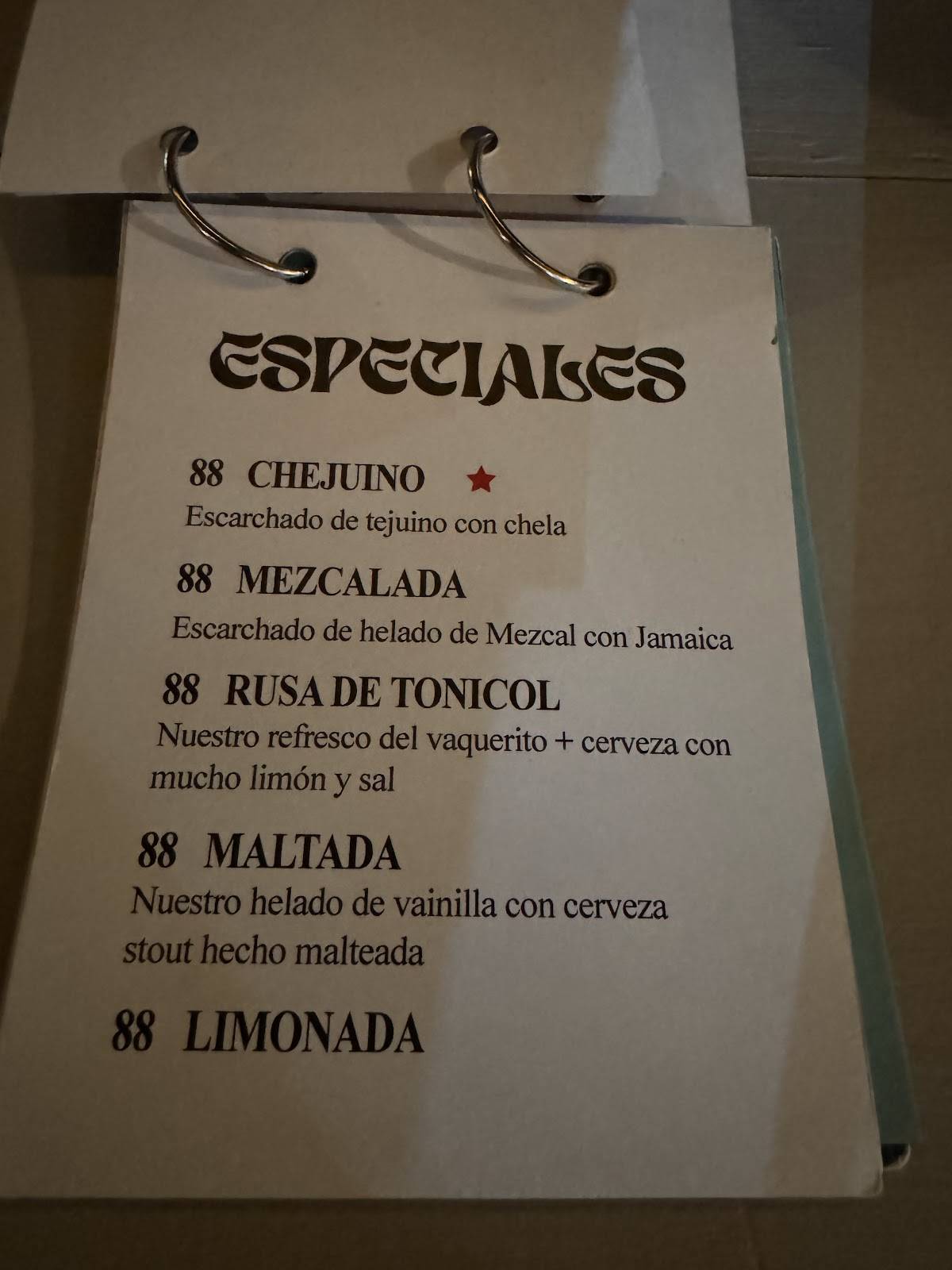 Menu at Helados Monóculo, Guadalajara