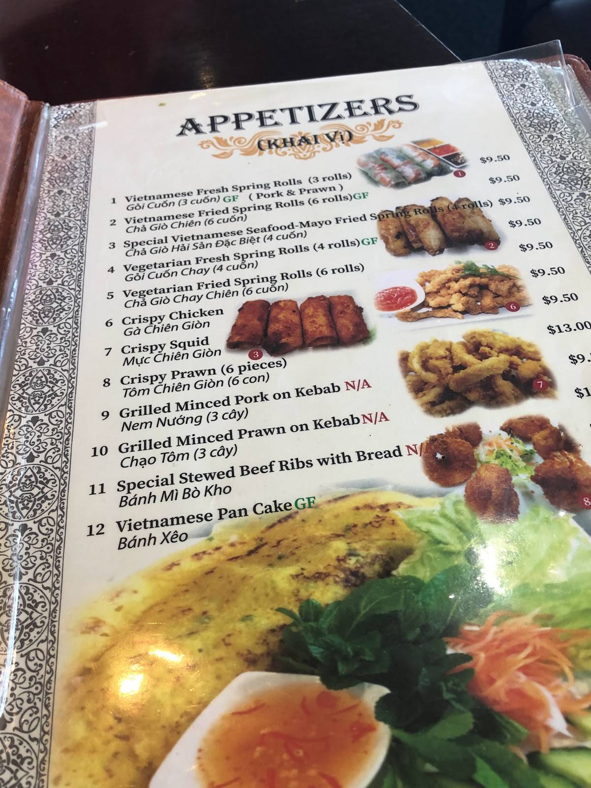 Menu at Hello Vietnam Restaurant, Christchurch