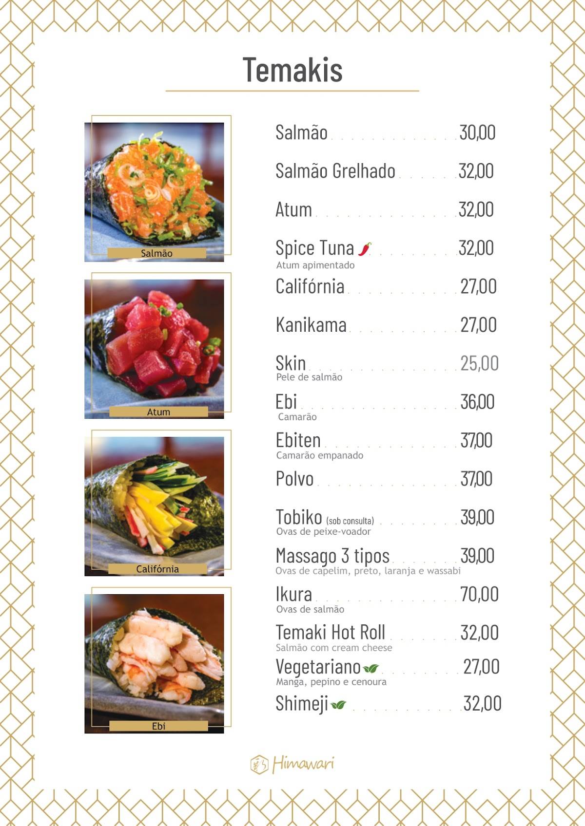 Menu em Himawari restaurante, Atibaia