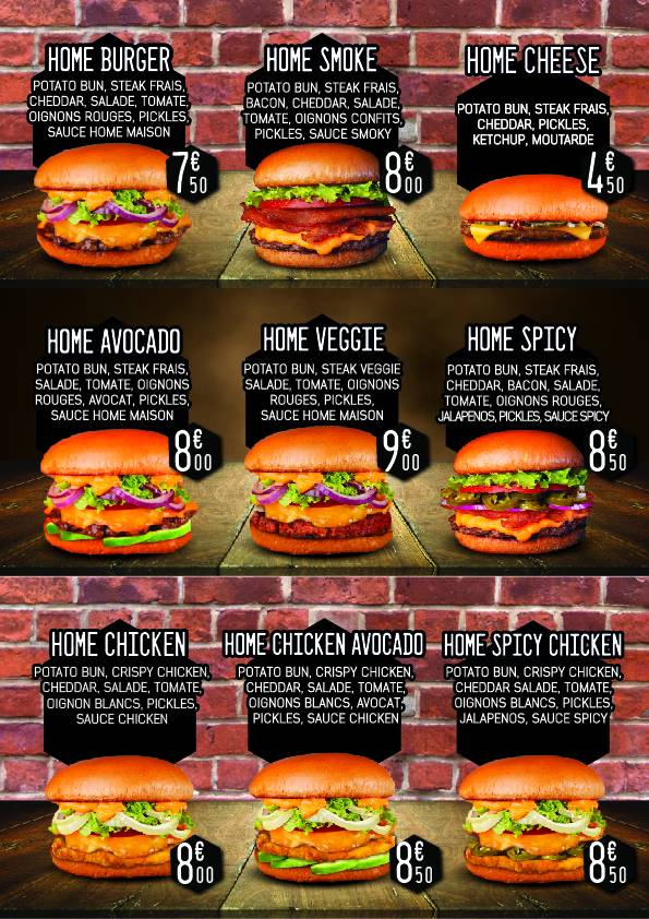 Carta del restaurante Home Burger - Original Smash Burger Grenoble ...