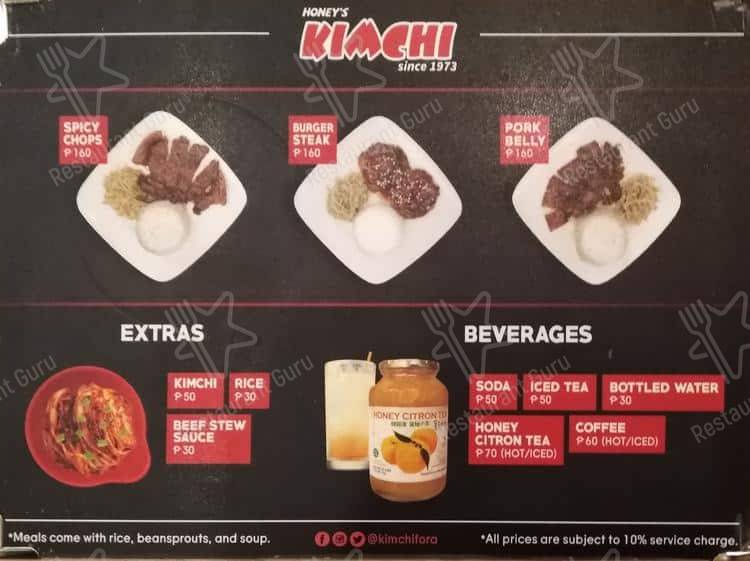 Menu at Honey’s Kimchi restaurant, Tagaytay