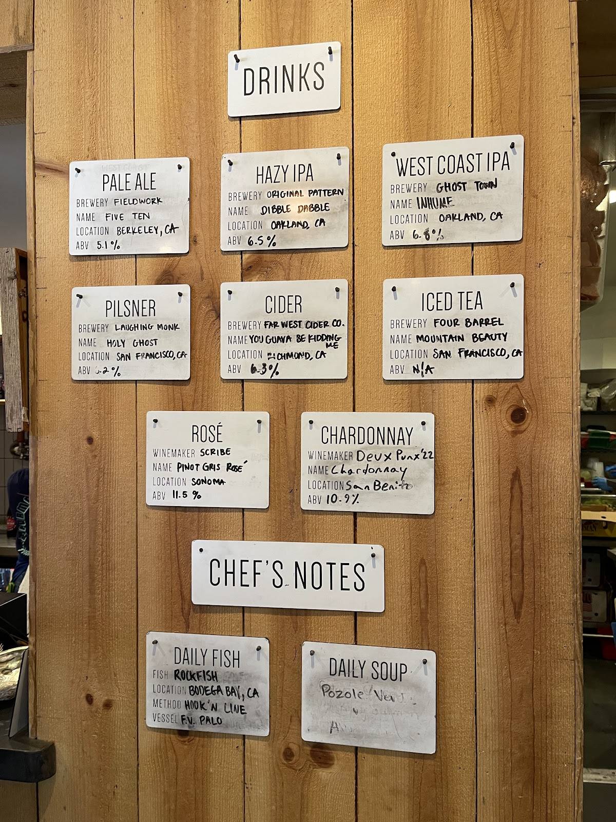 Menu at Hook Fish Co restaurant, San Francisco