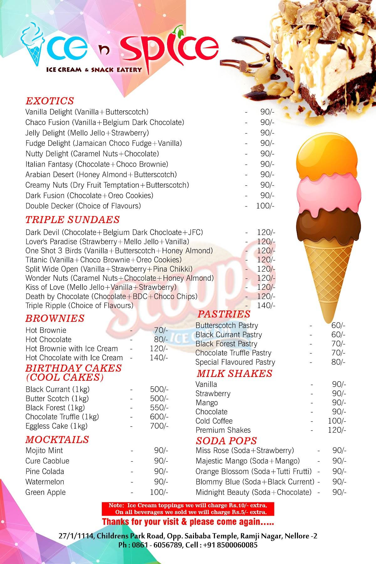 Menu at Ice n spice, Nellore