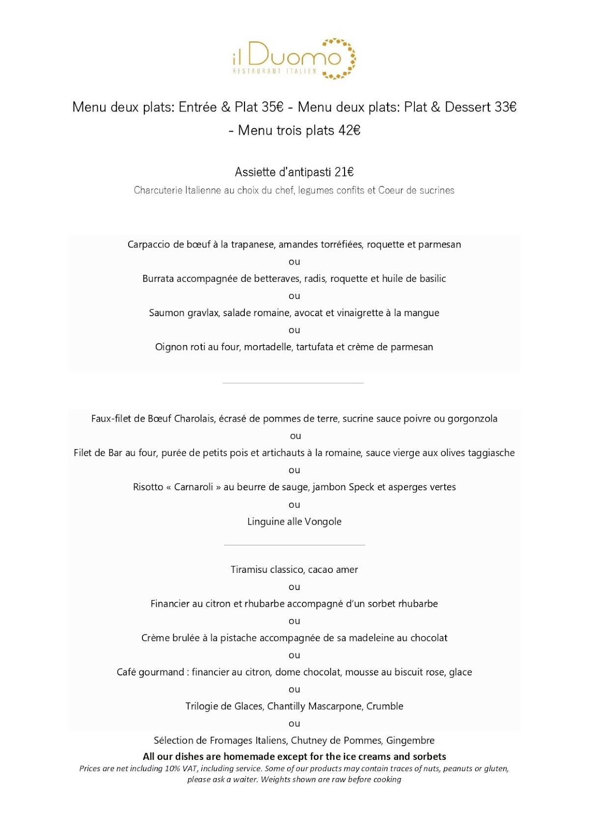 Menu at Restaurant Il Duomo, Reims