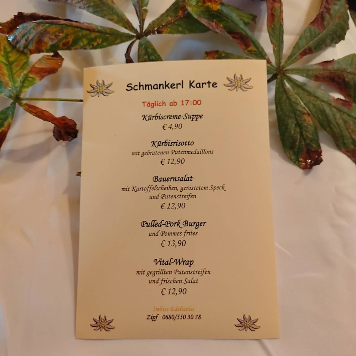 Menu at Imbiss Edelweiss restaurant, Neukirchen an der Vöckla