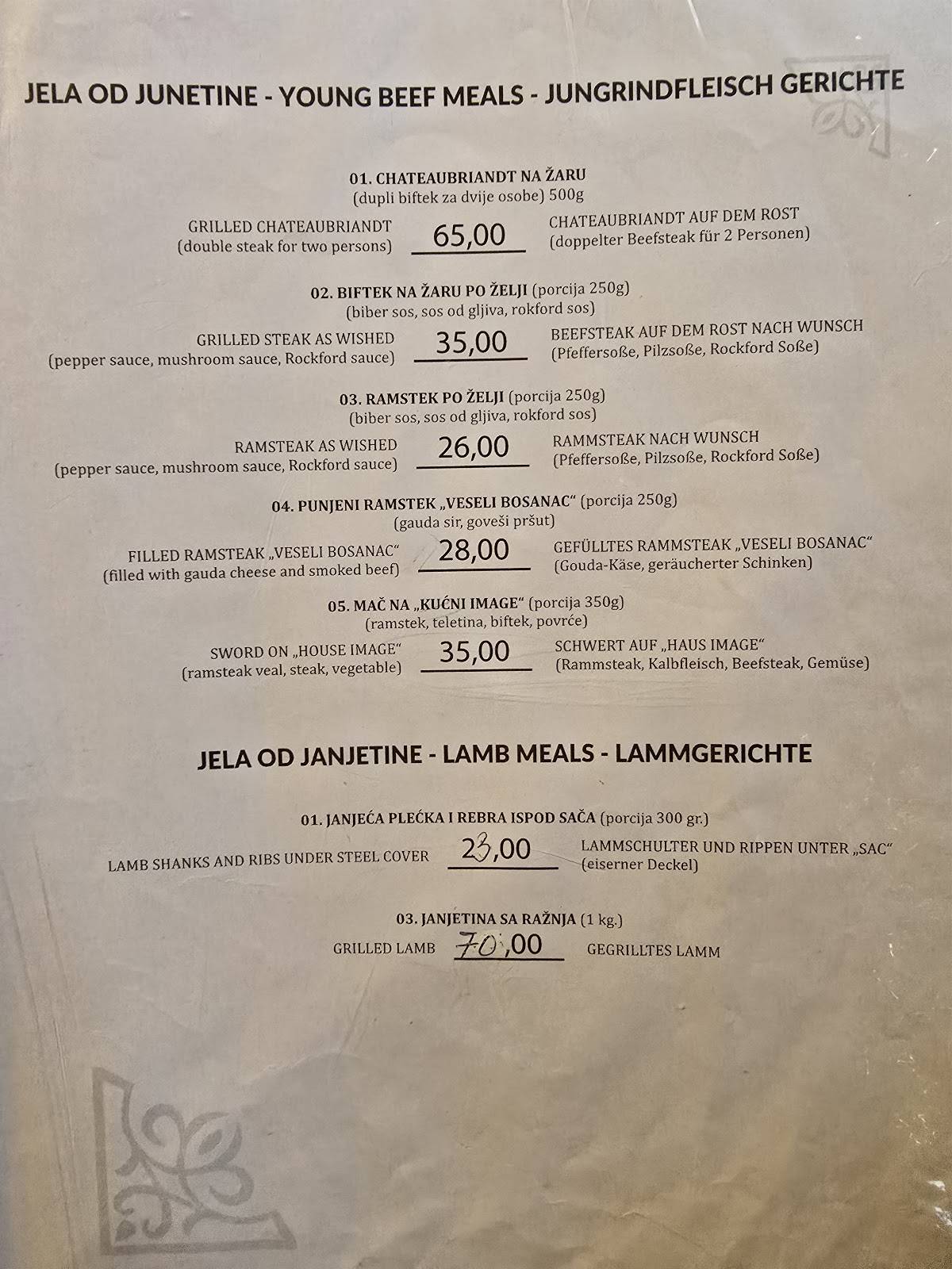 Menu at Imidž-T restaurant, Semizovac