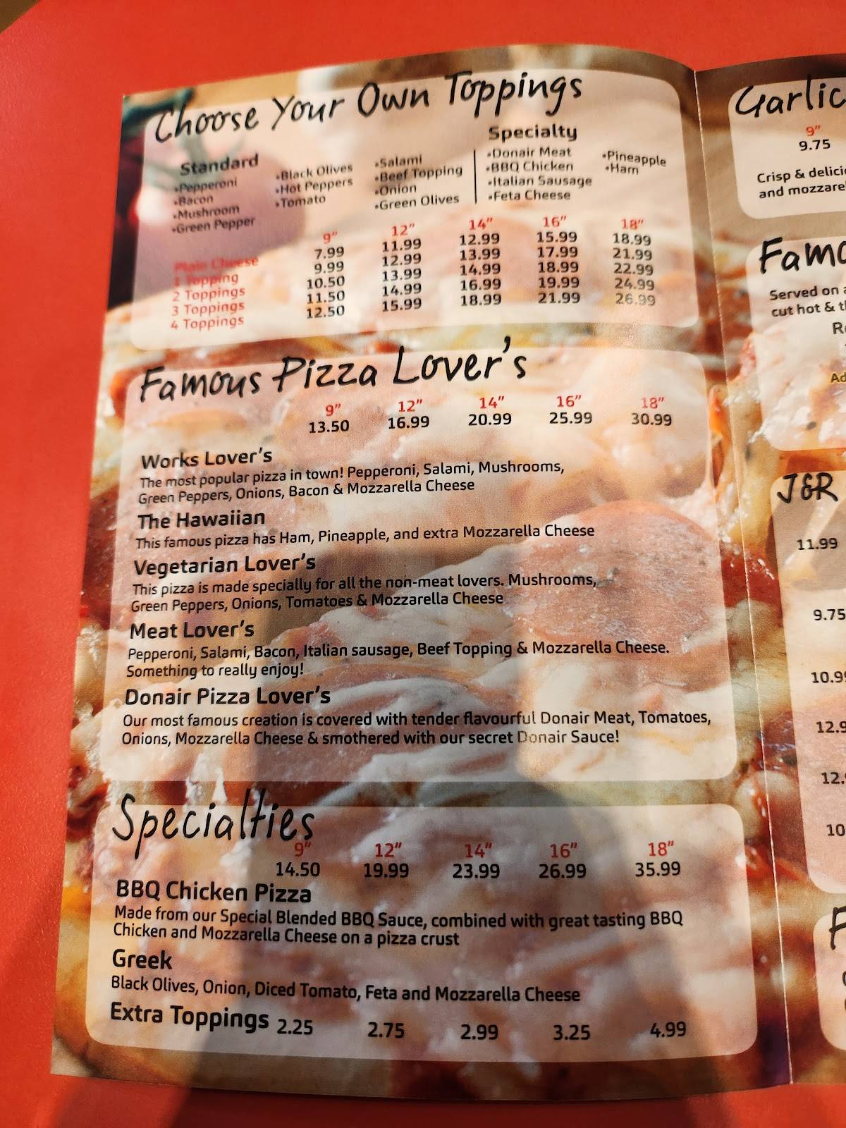 Menu at J&R Pizzeria, Kingston
