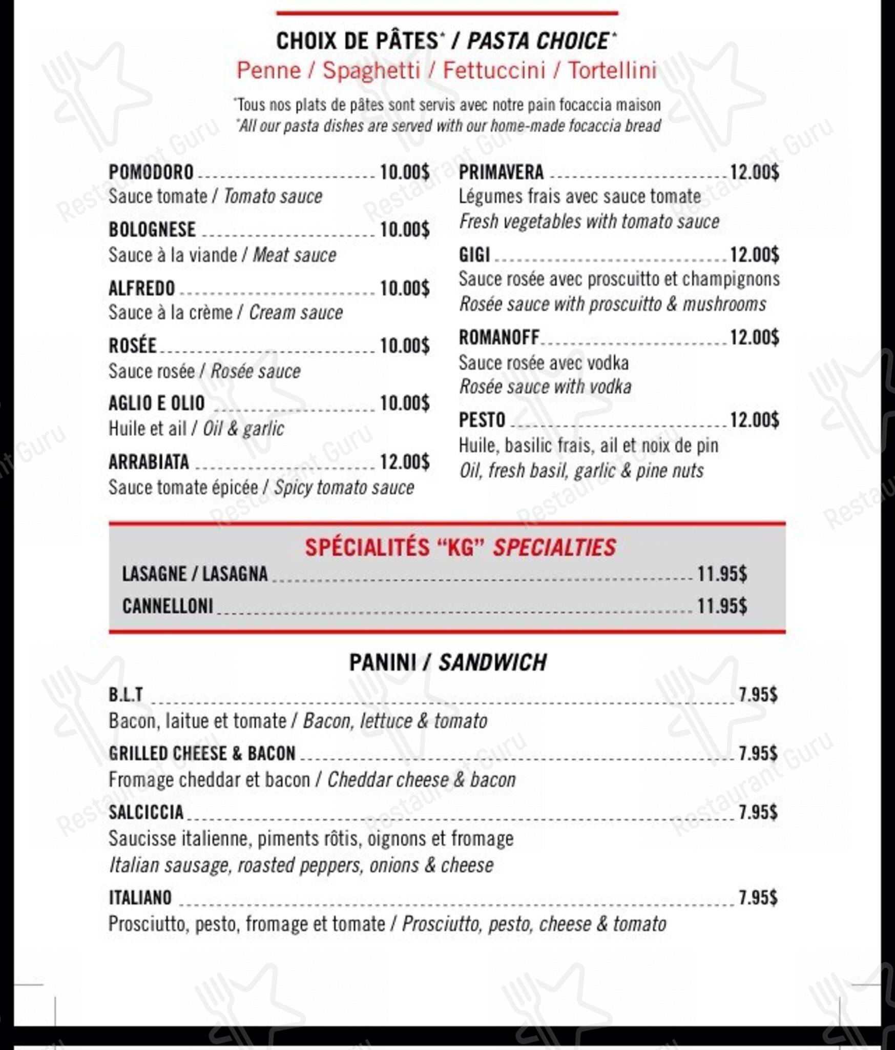 Menu at Resto Marche Kg Express, Montréal