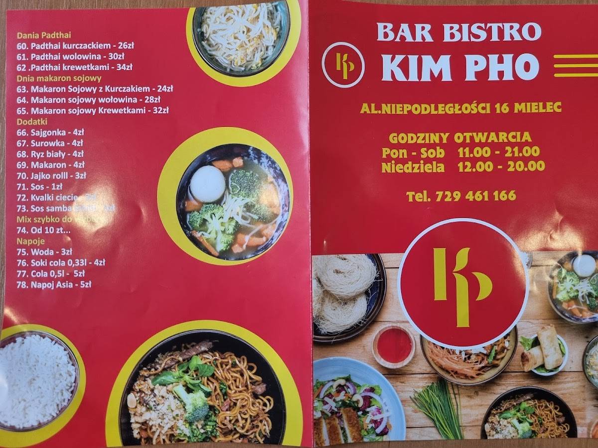 Menu at KIM PHO restaurant, Mielec