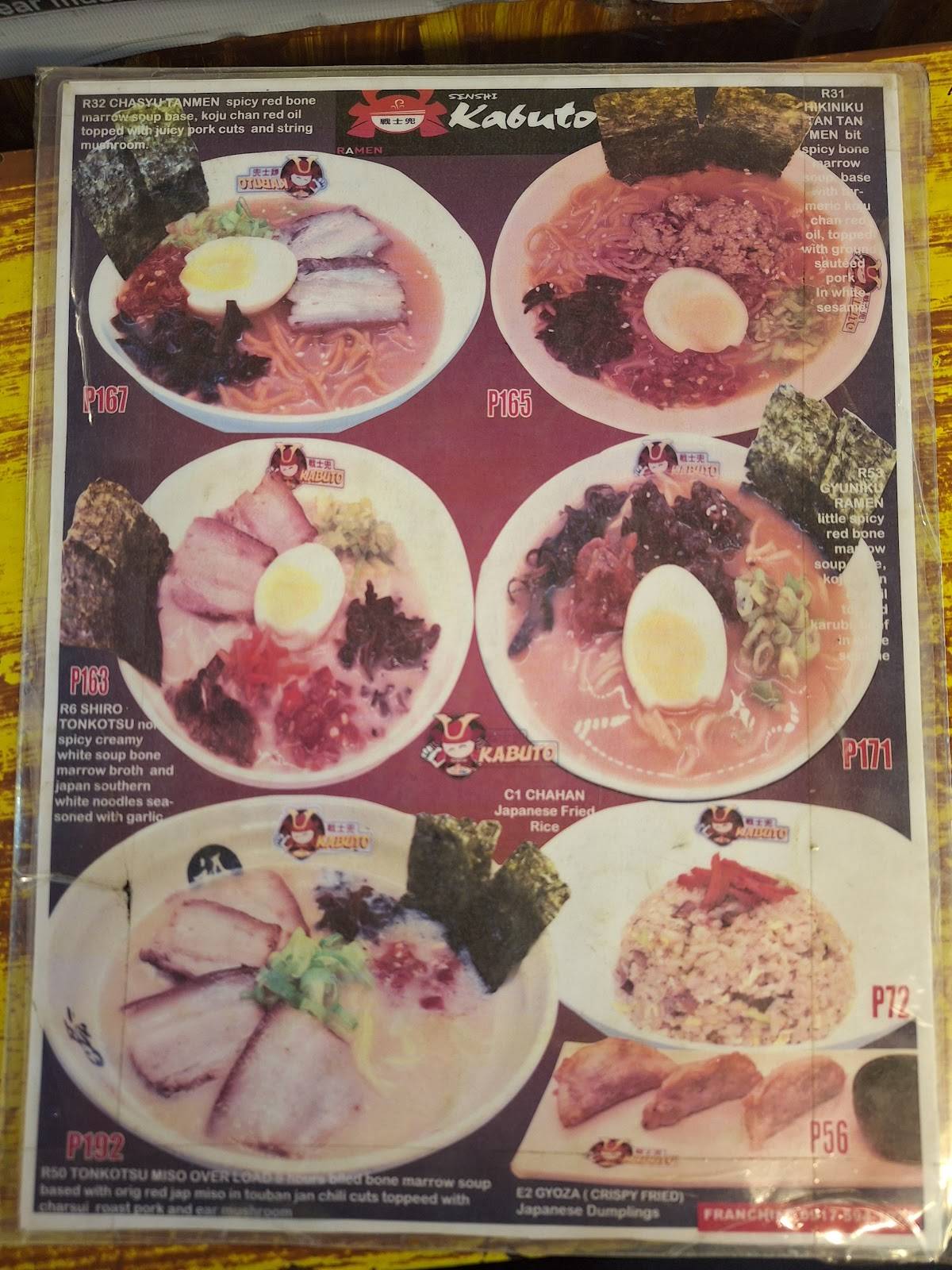 Menu at Kabuto restaurant, Imus, Buhay na Tubig St