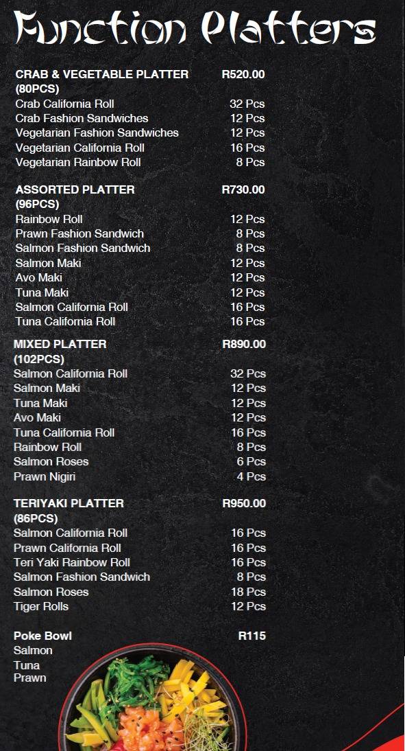 Menu at Kalok Sushi & Chinese Take Aways restaurant, Cape Town, Verdi Blvd