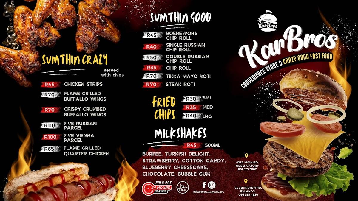 Menu at Karbros Take Aways - Observatory restaurant, Cape Town