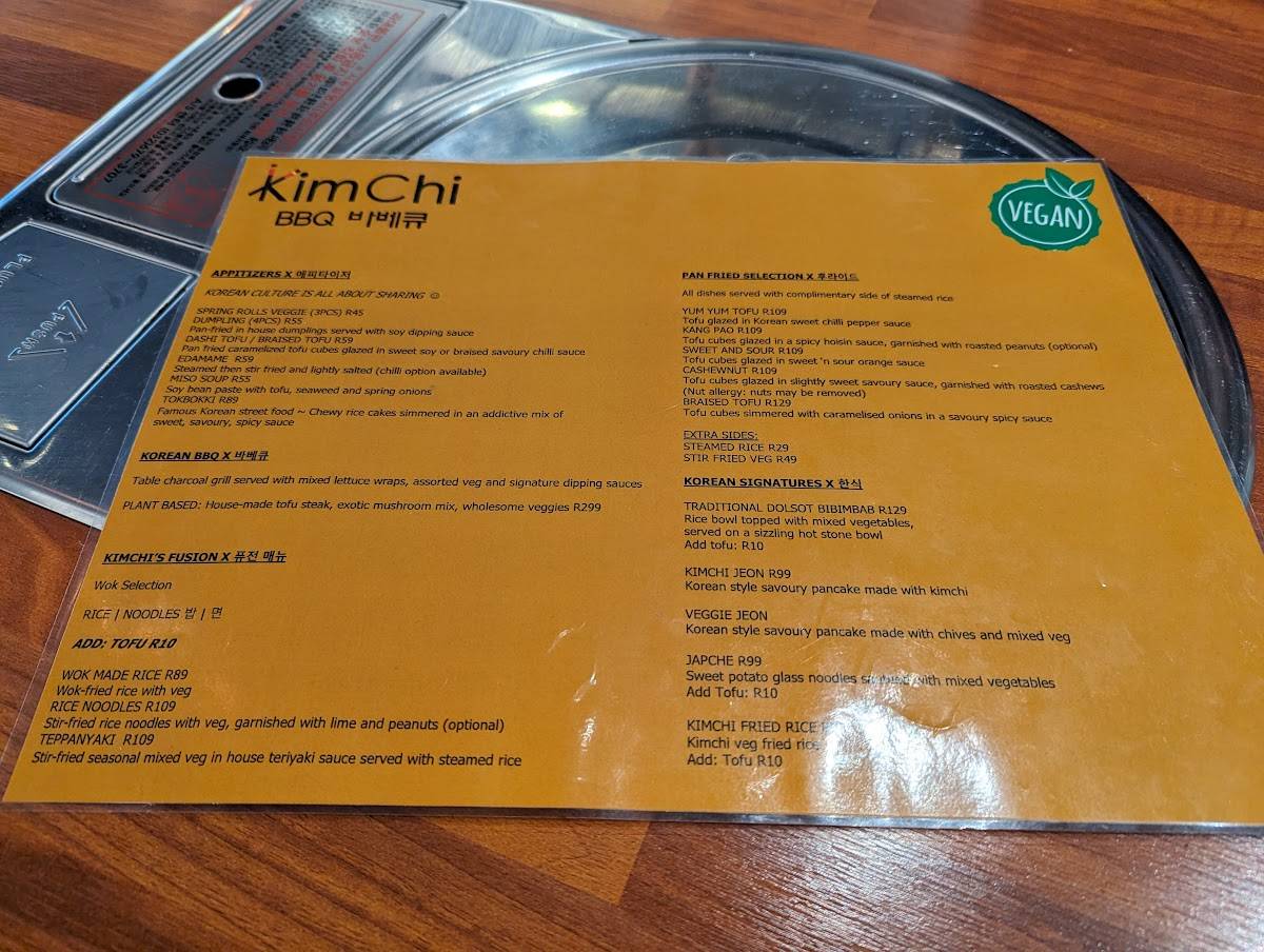Menu at Kimchi BBQ Restaurant Sea Point, Cape Town