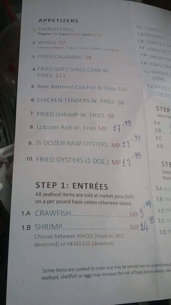 Menu at King Crawfish restaurant, Grand Rapids