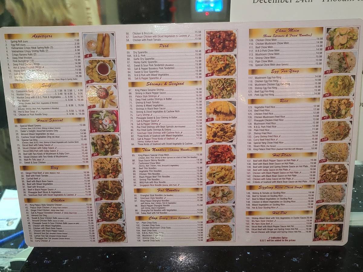 Menu at King Palace Chinese Restaurant, Strathmore