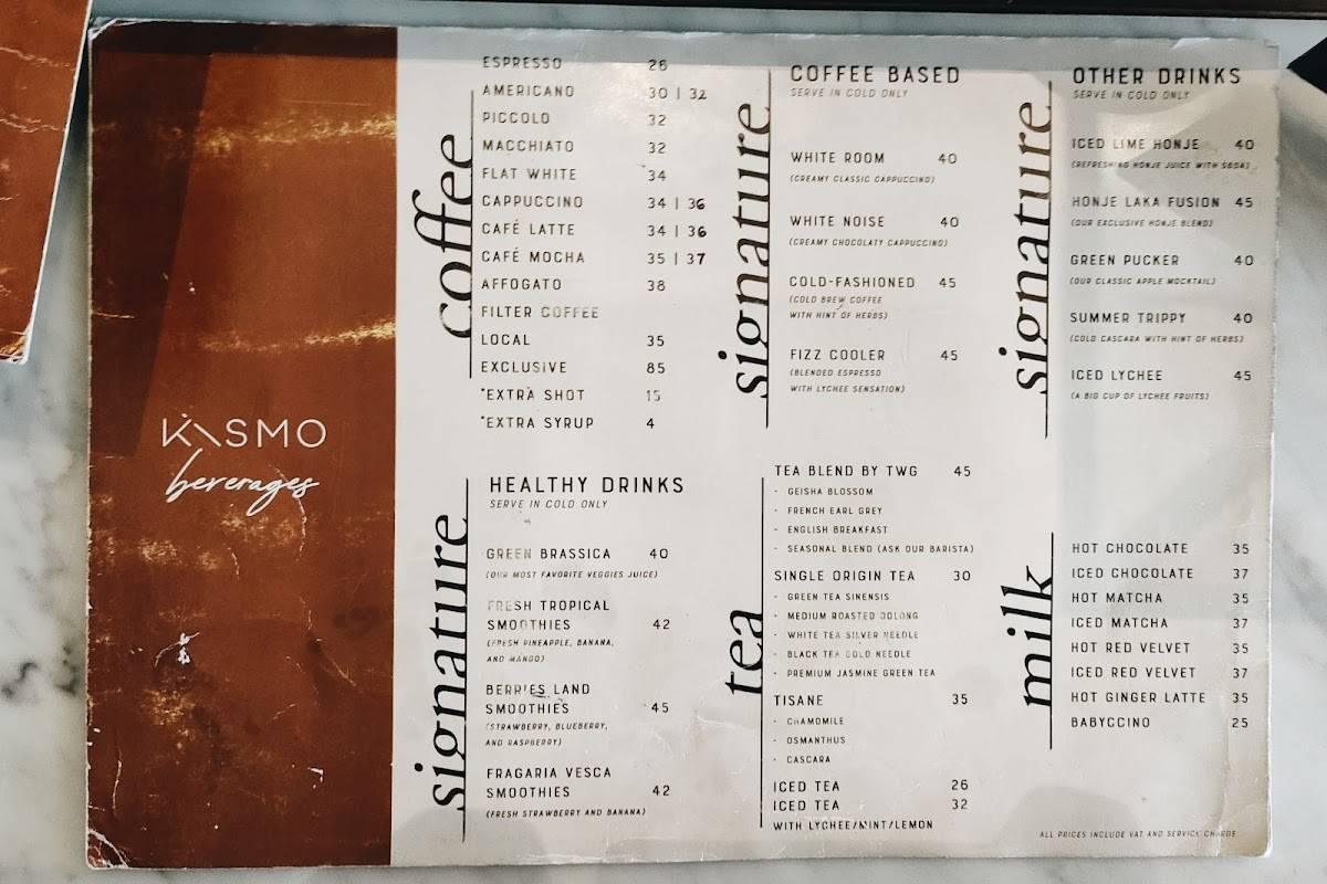Menu at Kismo Coffee House, Malang