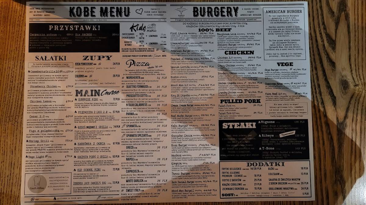 Menu at Kobe Grill House restaurant, Jelenia Góra