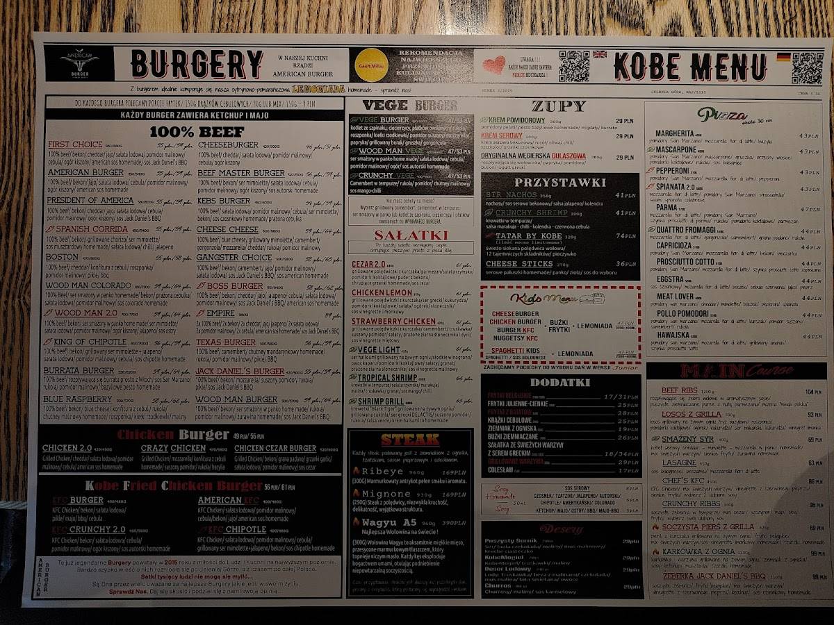 Menu at Kobe Grill House restaurant, Jelenia Góra